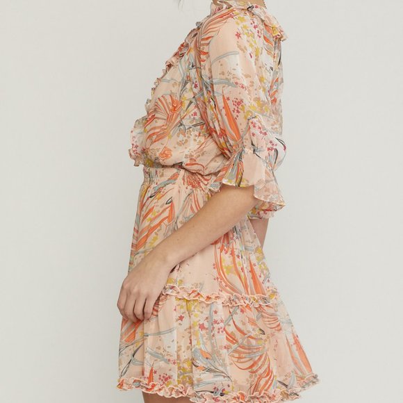 entro | Dresses | Nwt Entro Coral Print Dress With Ruffle Detail And ...